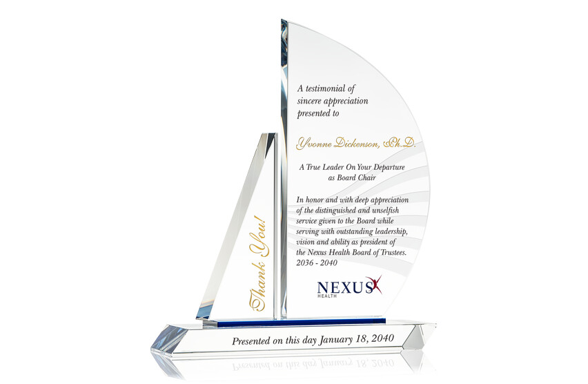 Crystal Sailboat Executive Retirement Gift Plaque